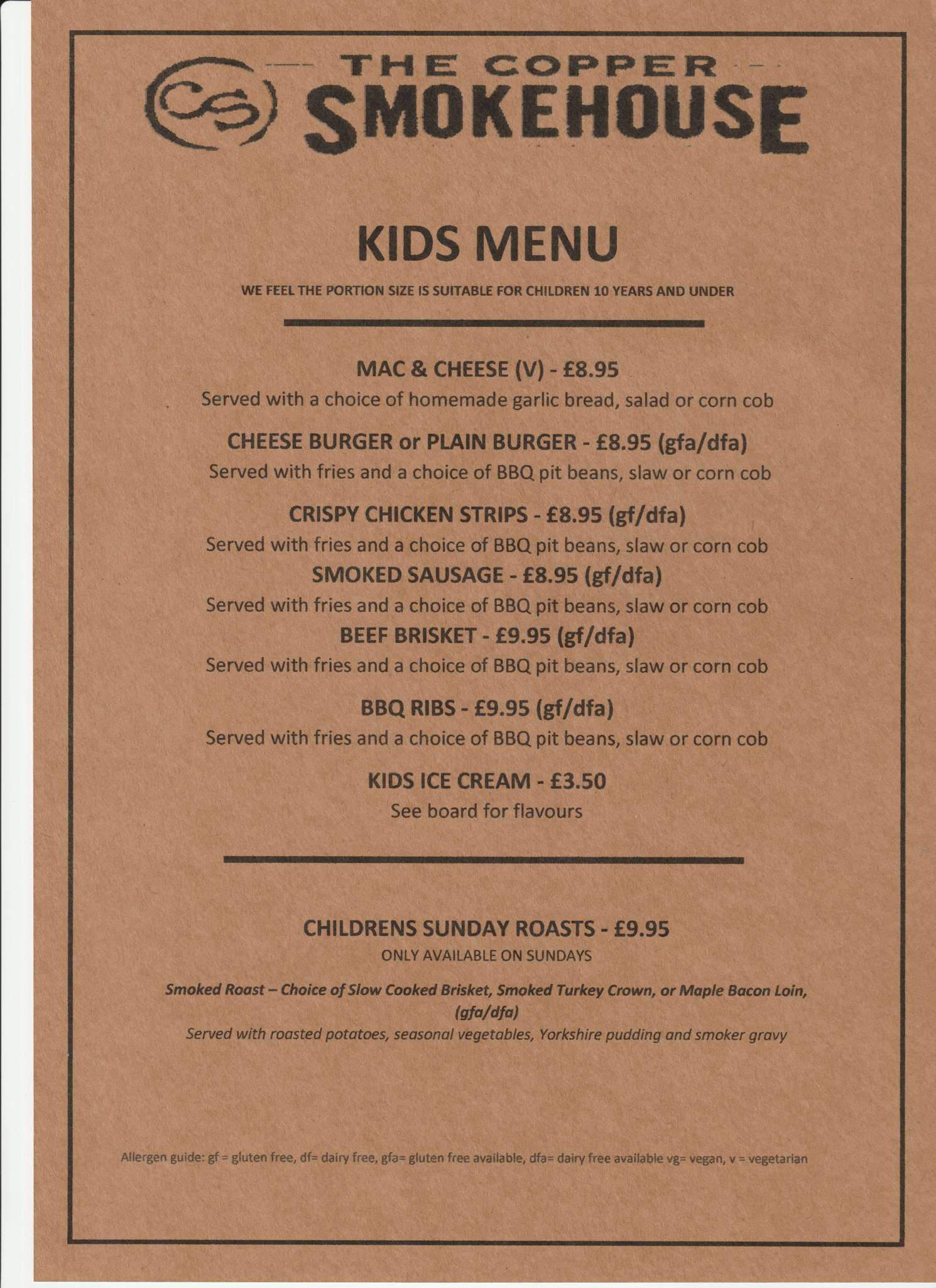 Our Menus – The Copper Smokehouse