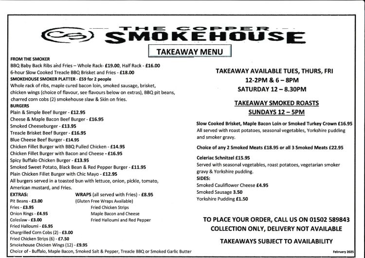 Our Menus – The Copper Smokehouse