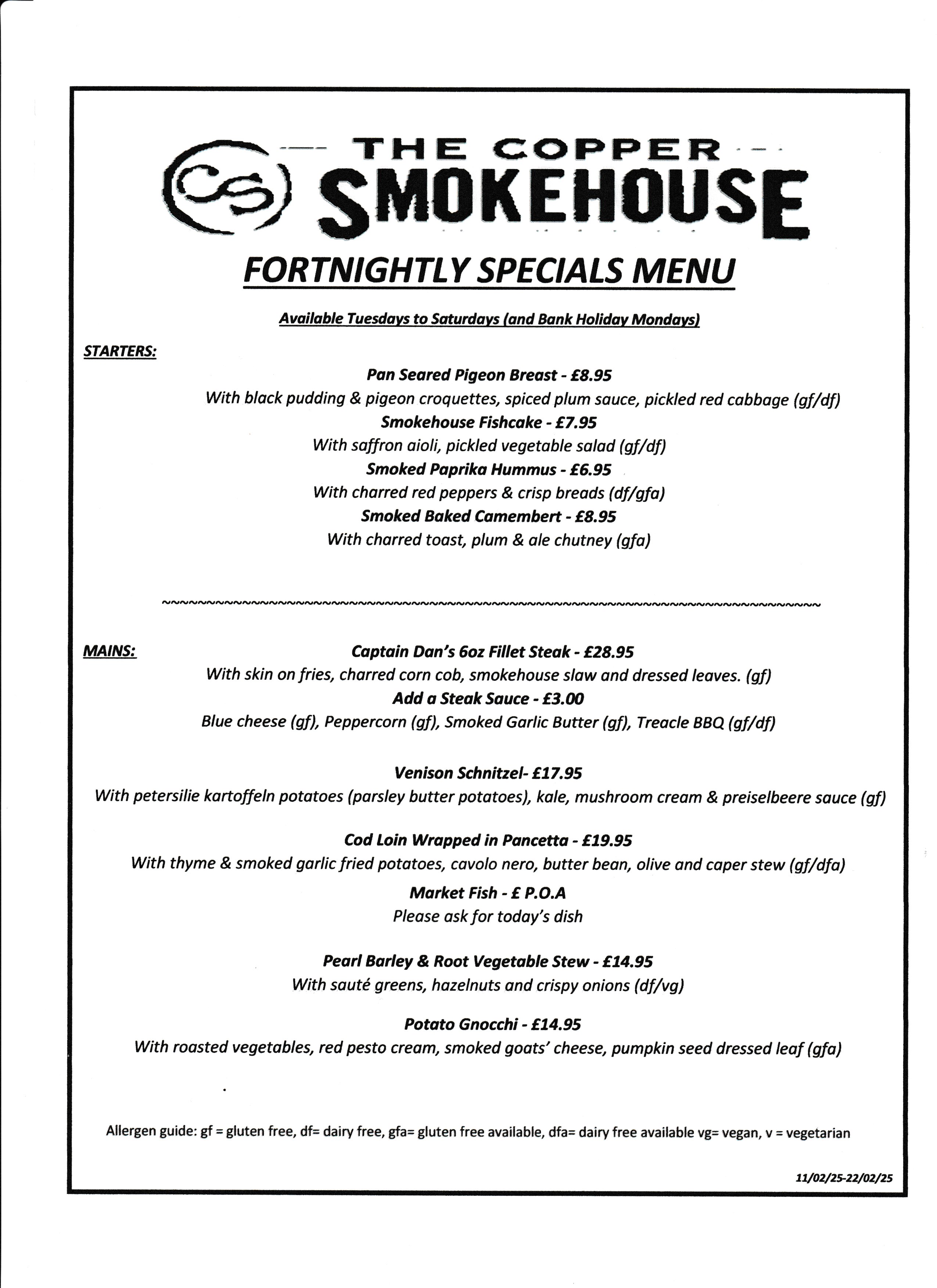 Our Menus – The Copper Smokehouse