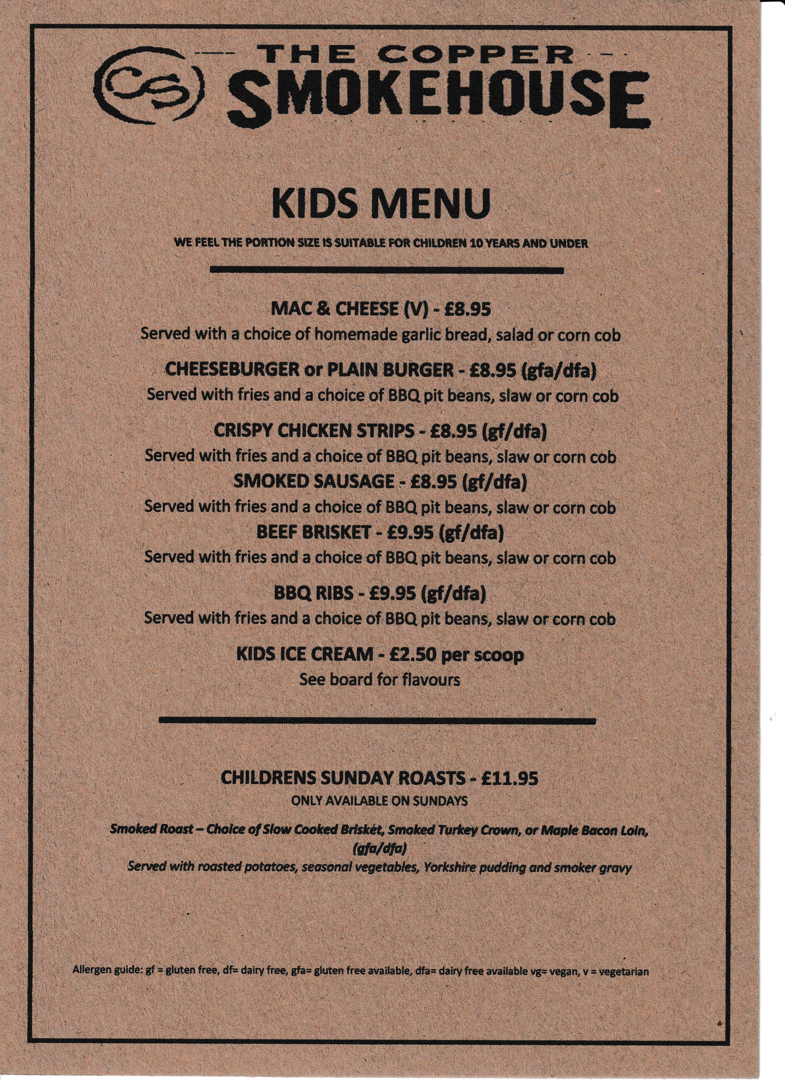 Our Menus – The Copper Smokehouse