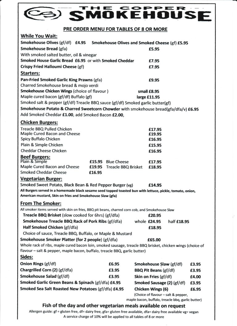 Our Menus – The Copper Smokehouse